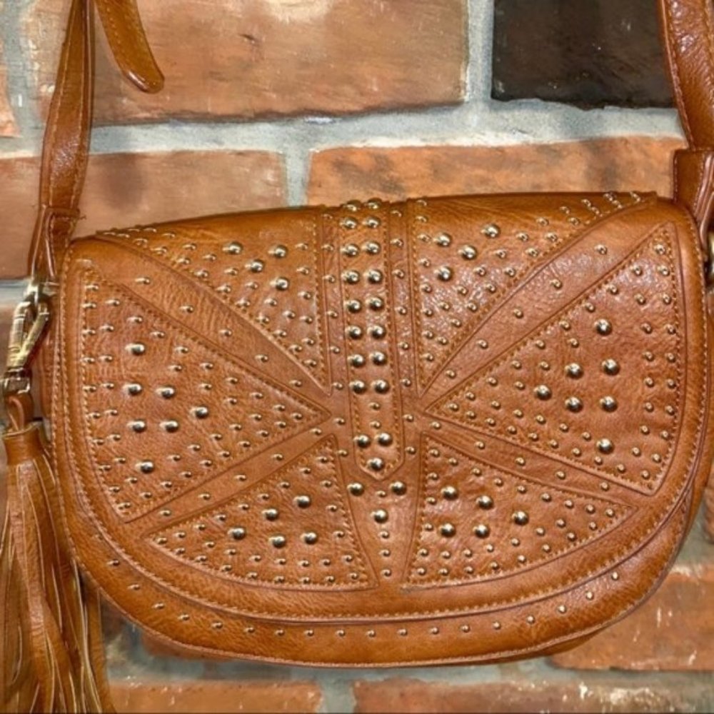 Sasha & Sofi Brown Studded Crossbody Bag - Gem